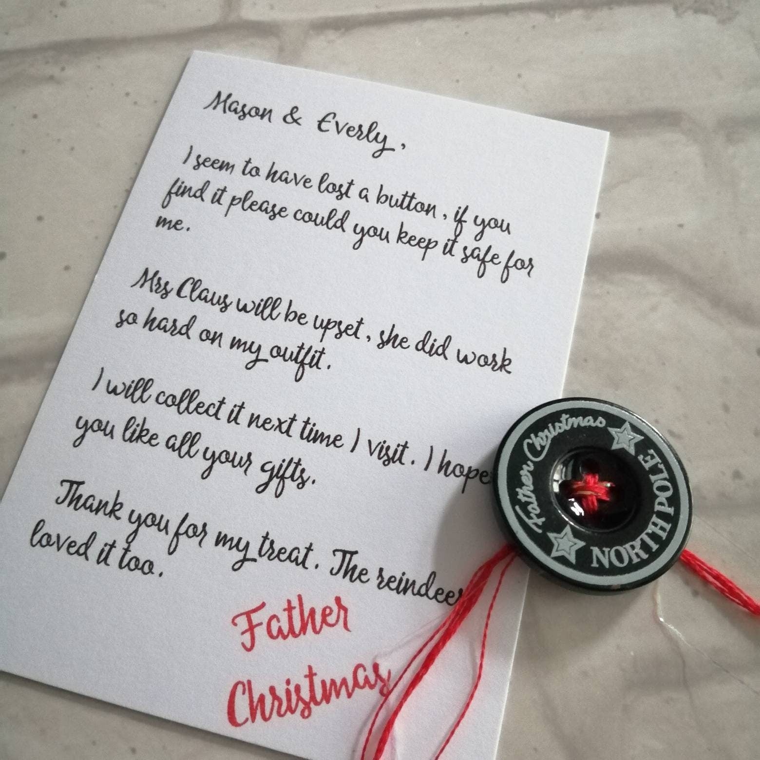 Father Christmas Santa lost button and personalised message – Bluesky's ...